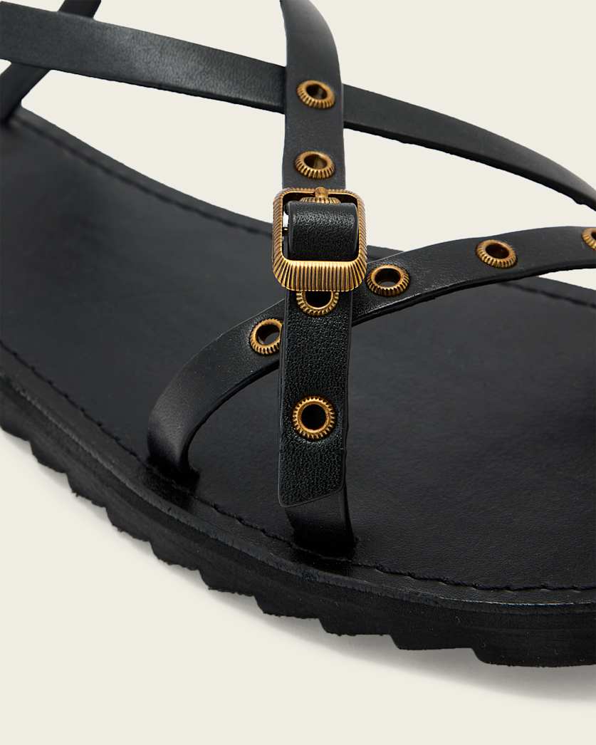 Tyla Eyelet Leather Buckle Sandals Black | ALLSAINTS